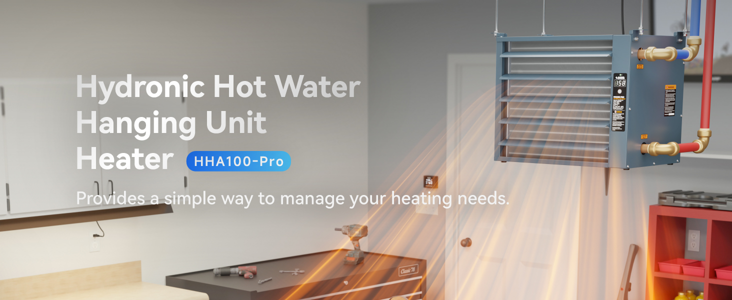 100,000 BTU Hydronic Hot Water Hanging Unit Heater with Remote ...