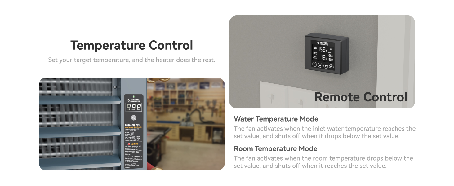 100,000 BTU Hydronic Hot Water Hanging Unit Heater with Remote Temperature Control Water to Air ...