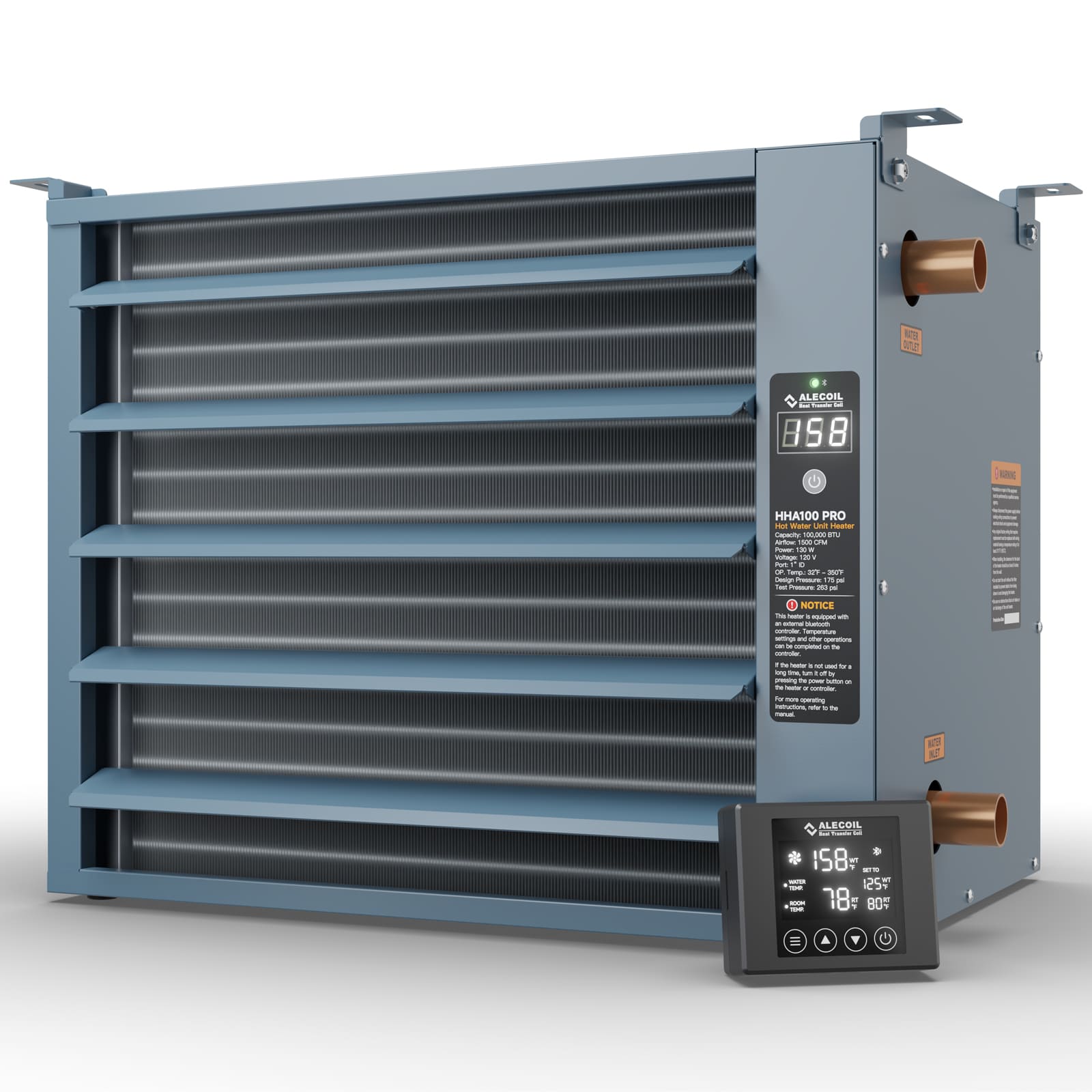 100,000 BTU Hydronic Hot Water Hanging Unit Heater with Remote Temperature Control Water to Air ...