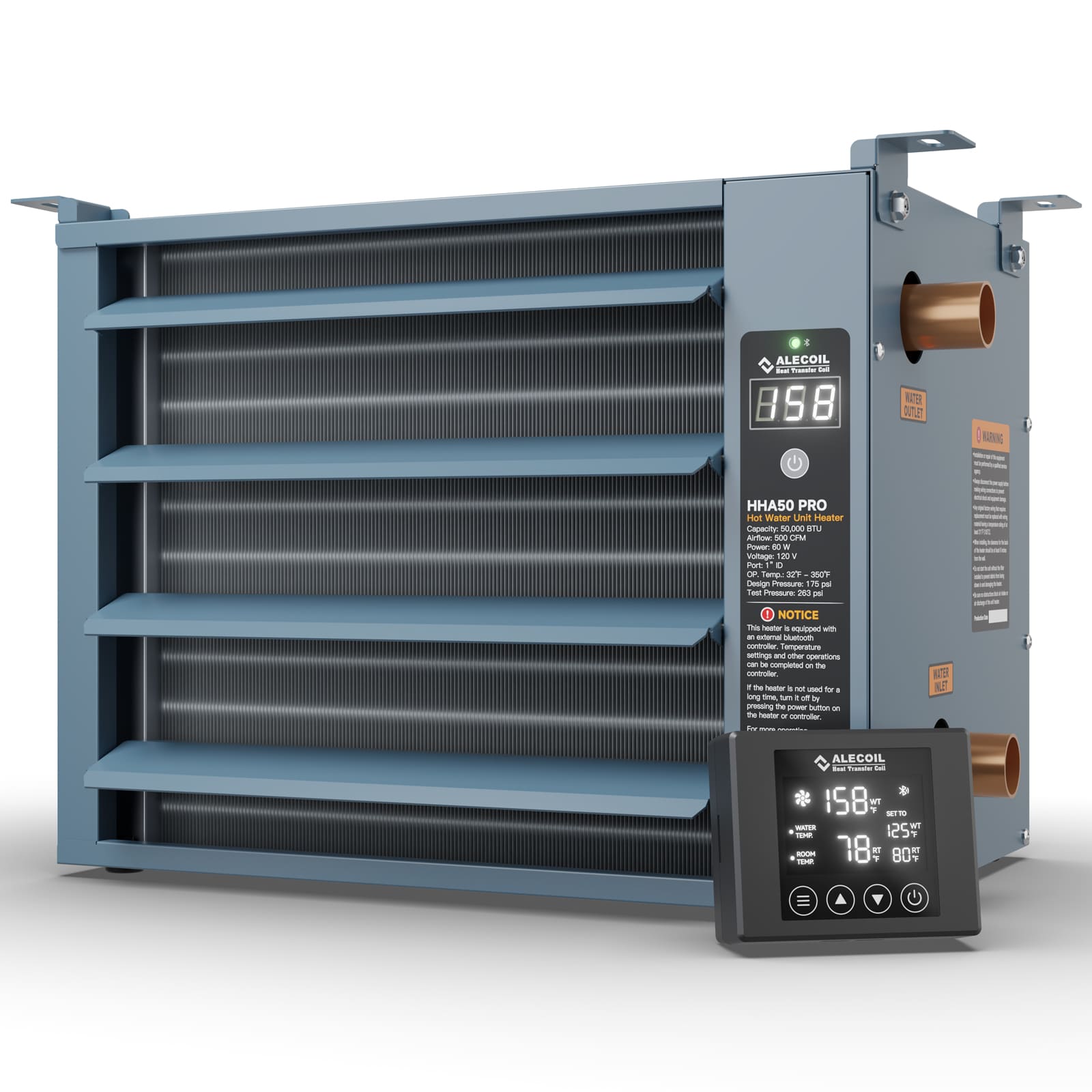 50,000 BTU Hydronic Hot Water Hanging Unit Heater with Remote Temperature Control Water to Air ...