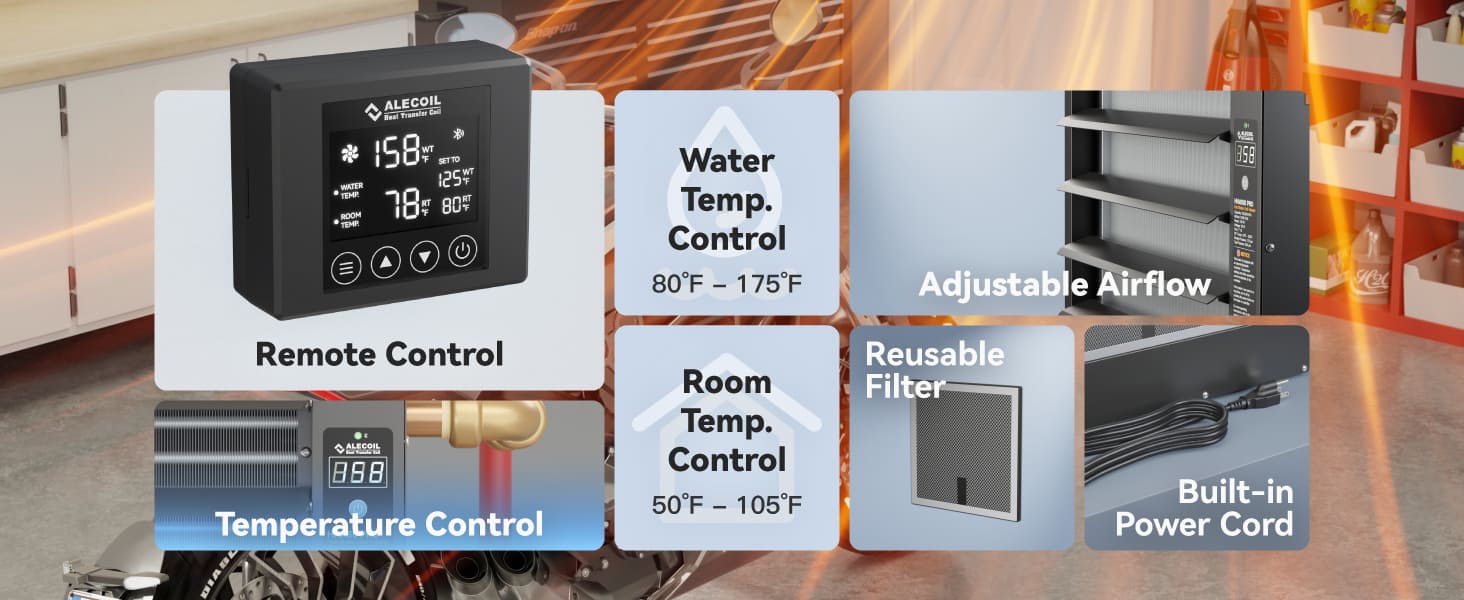 50,000 BTU Hydronic Hot Water Hanging Unit Heater with Remote Temperature Control Water to Air ...