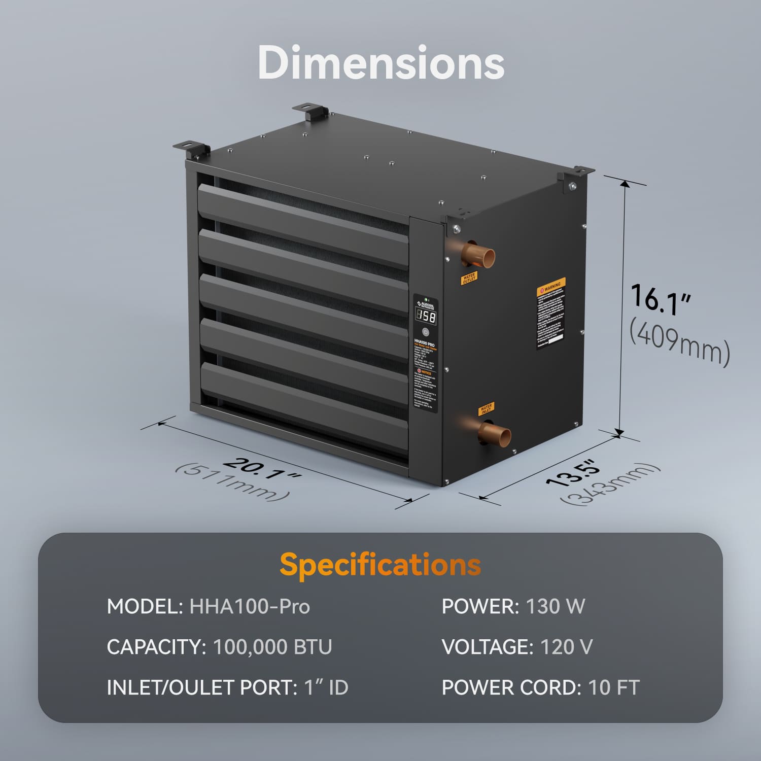 100,000 BTU Hydronic Hot Water Hanging Unit Heater with Remote Temperature Control Water to Air ...